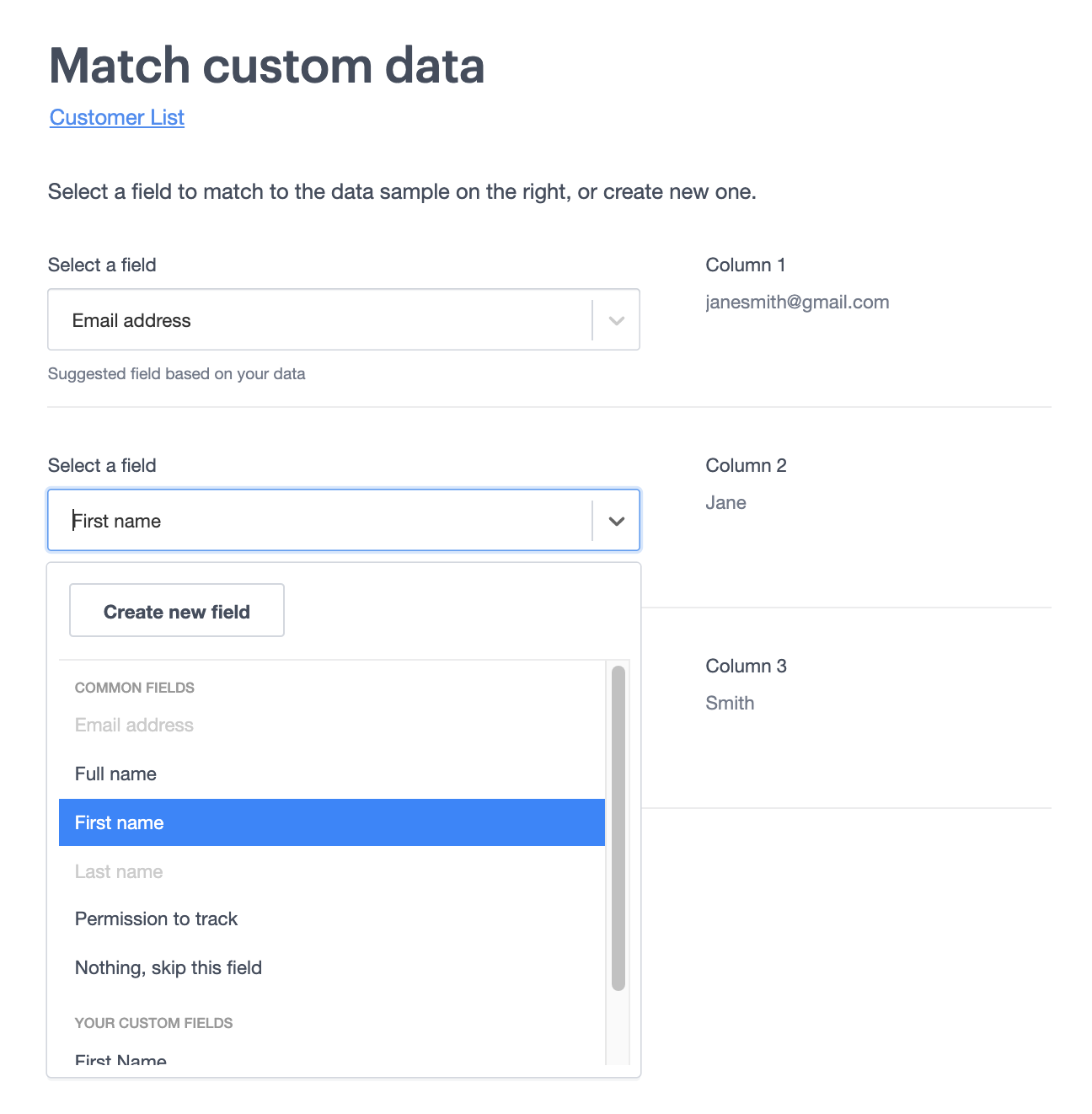 Create custom fields for first and last names