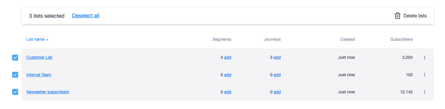 Delete subscriber lists