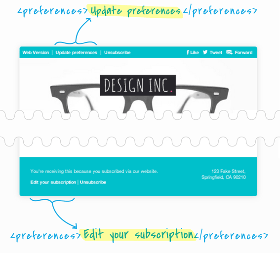 Quick link tags for custom coded emails